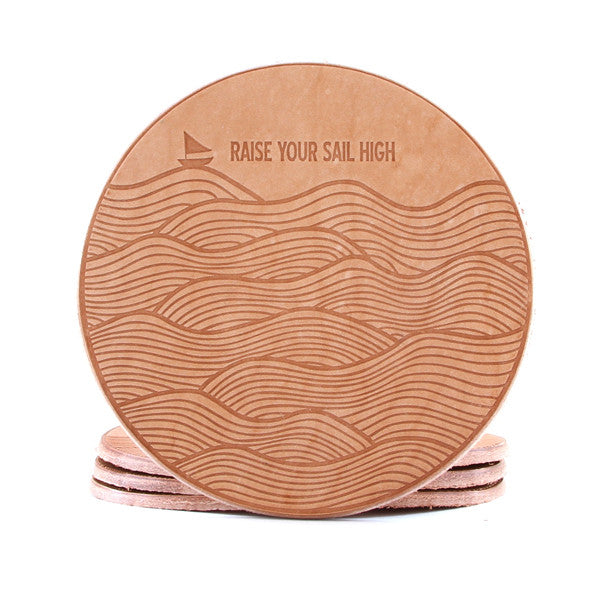 Natural Leather Coasters - Raise Your Sail High – Friday & River